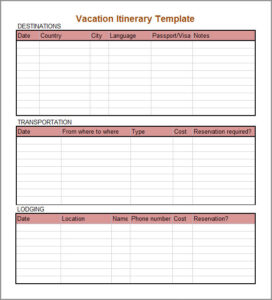 Printable 2-Weeks Travel Itinerary Template