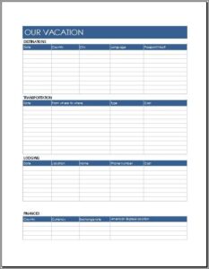 Printable 2-Weeks Travel Itinerary Template