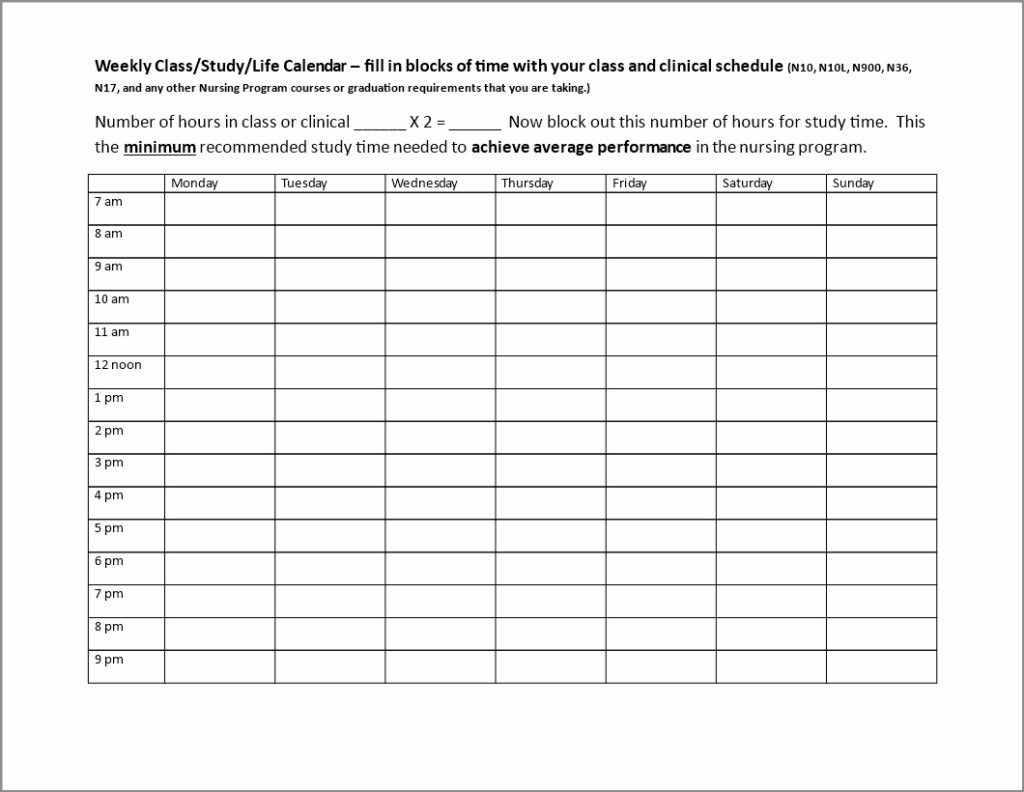 Free Printable 7-day Week Schedule Template