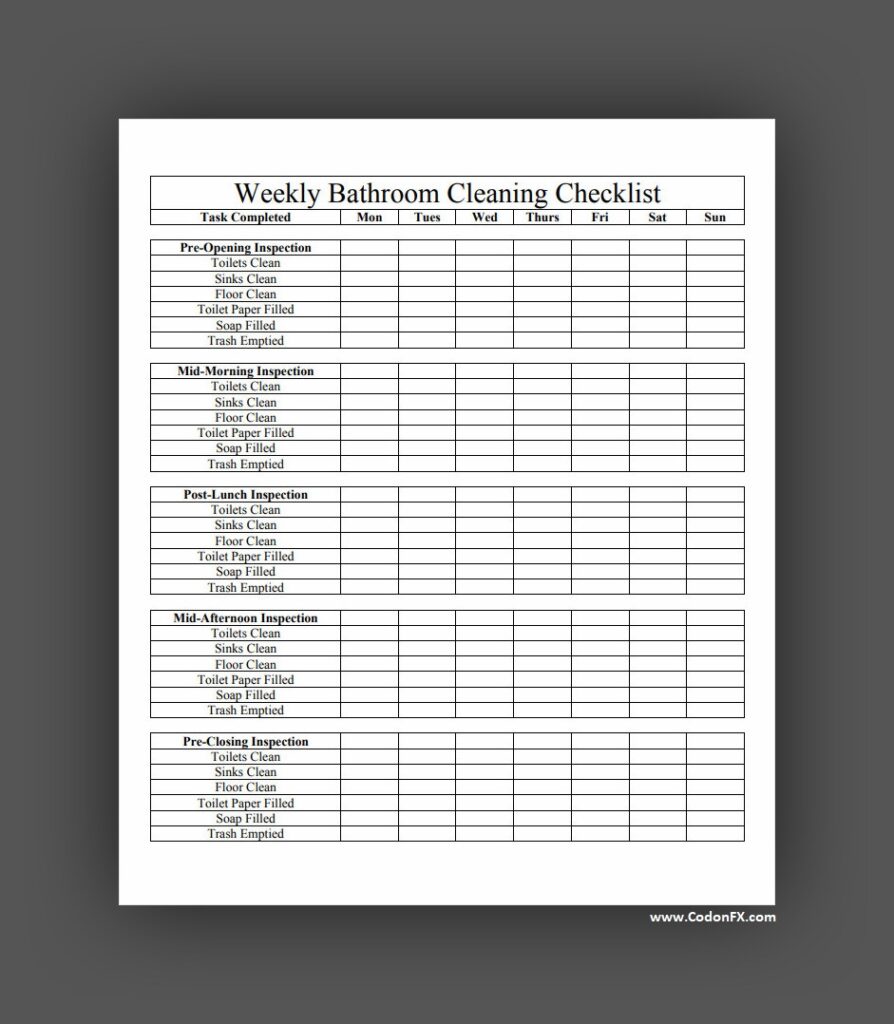 Printable Bathroom Cleaning Checklist Template