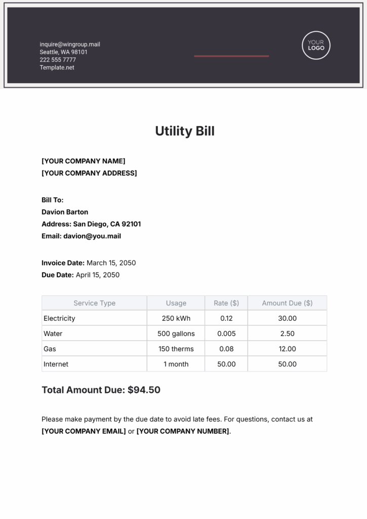 Free Printable Billing Invoice Template
