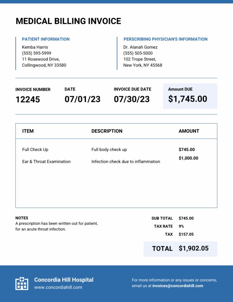 Free Printable Billing Invoice Template