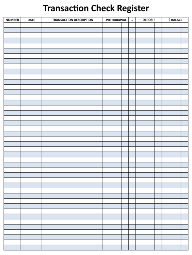 Printable Blank Check Register Template