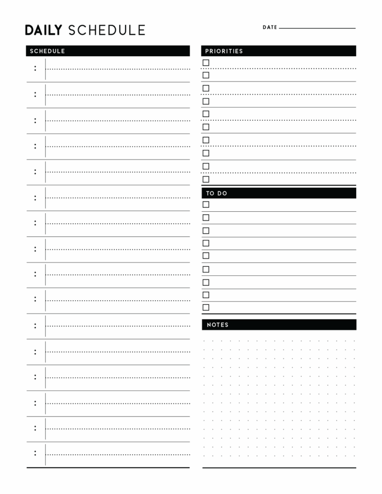 Free Printable Daily Timetable Template