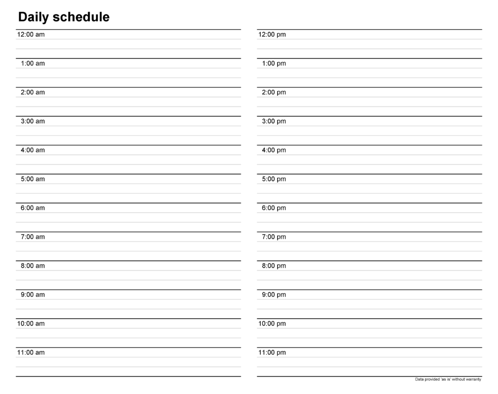 Free Printable Daily Timetable Template