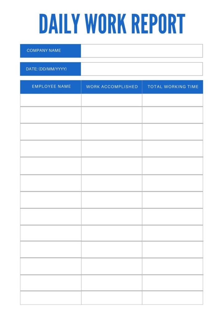 Free Printable Daily Work Log Template