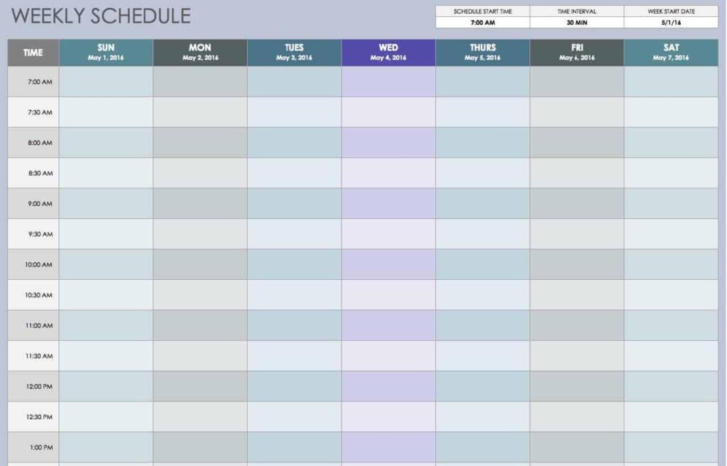 Free Printable Weekly Timetable Template