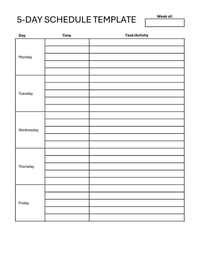 Free Printable Weekly Timetable Template