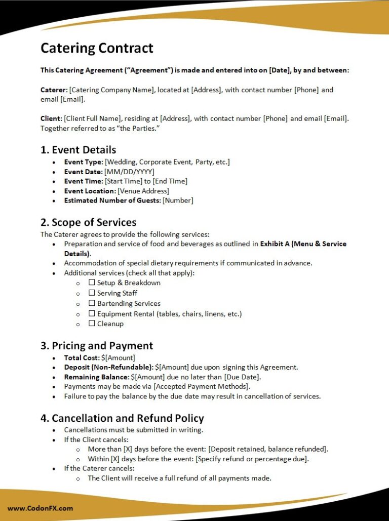 Free Catering Contract Template (Word)