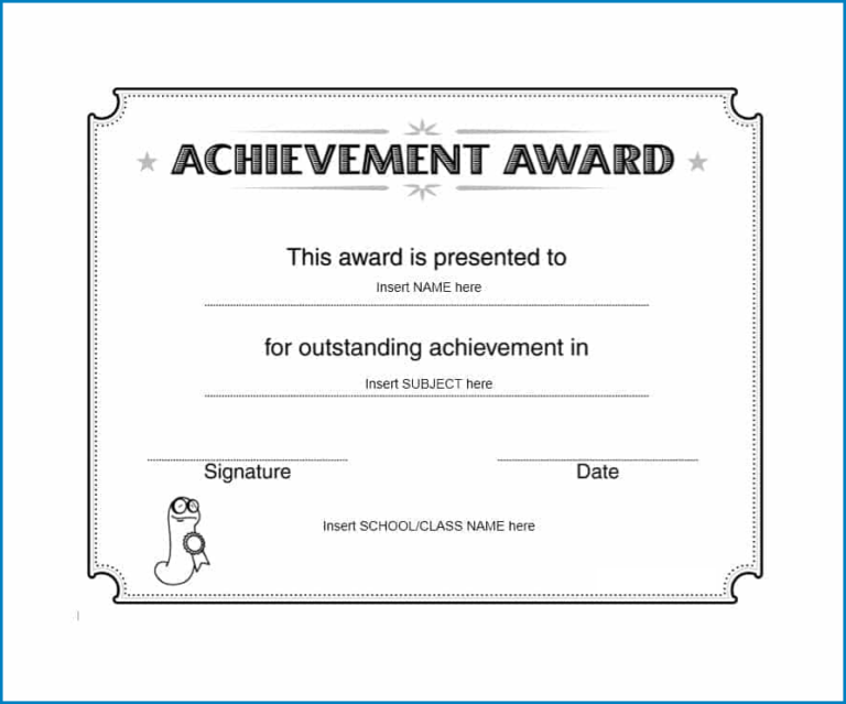 Printable Certificate of Achievement Template