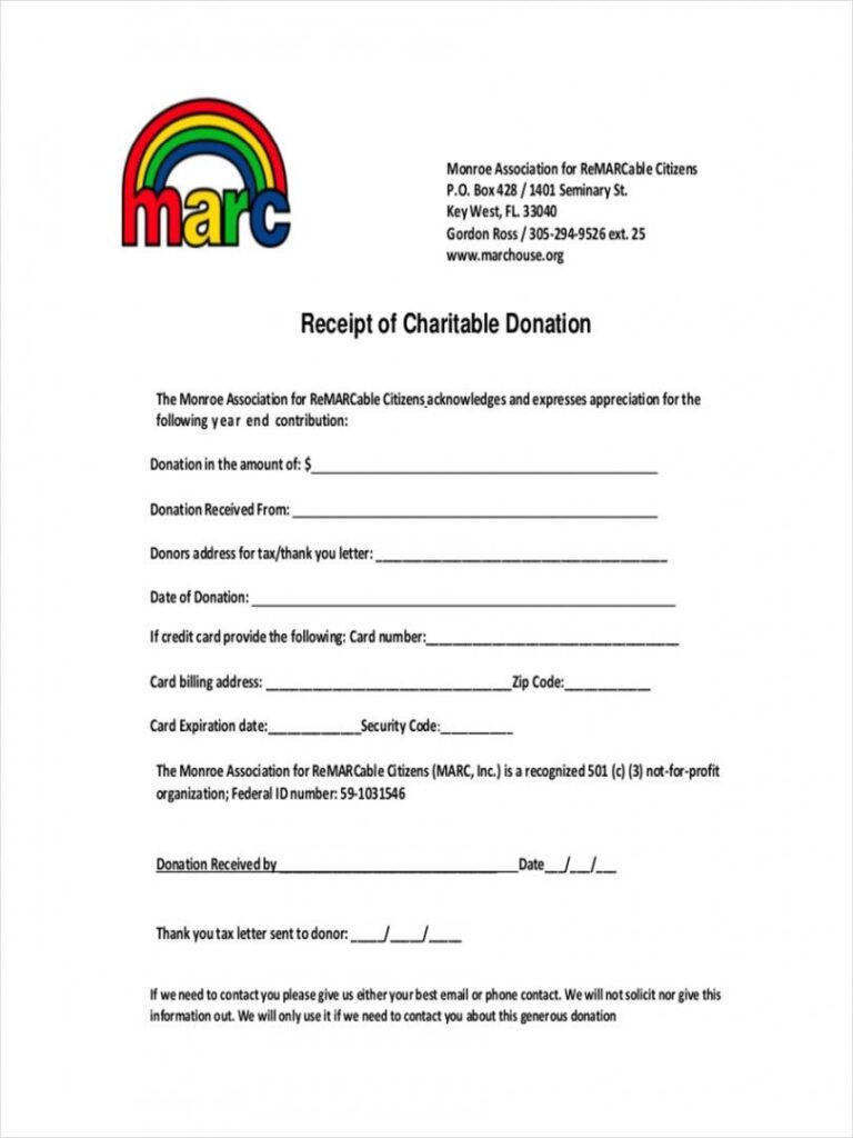 Charitable Contributions Receipt Template