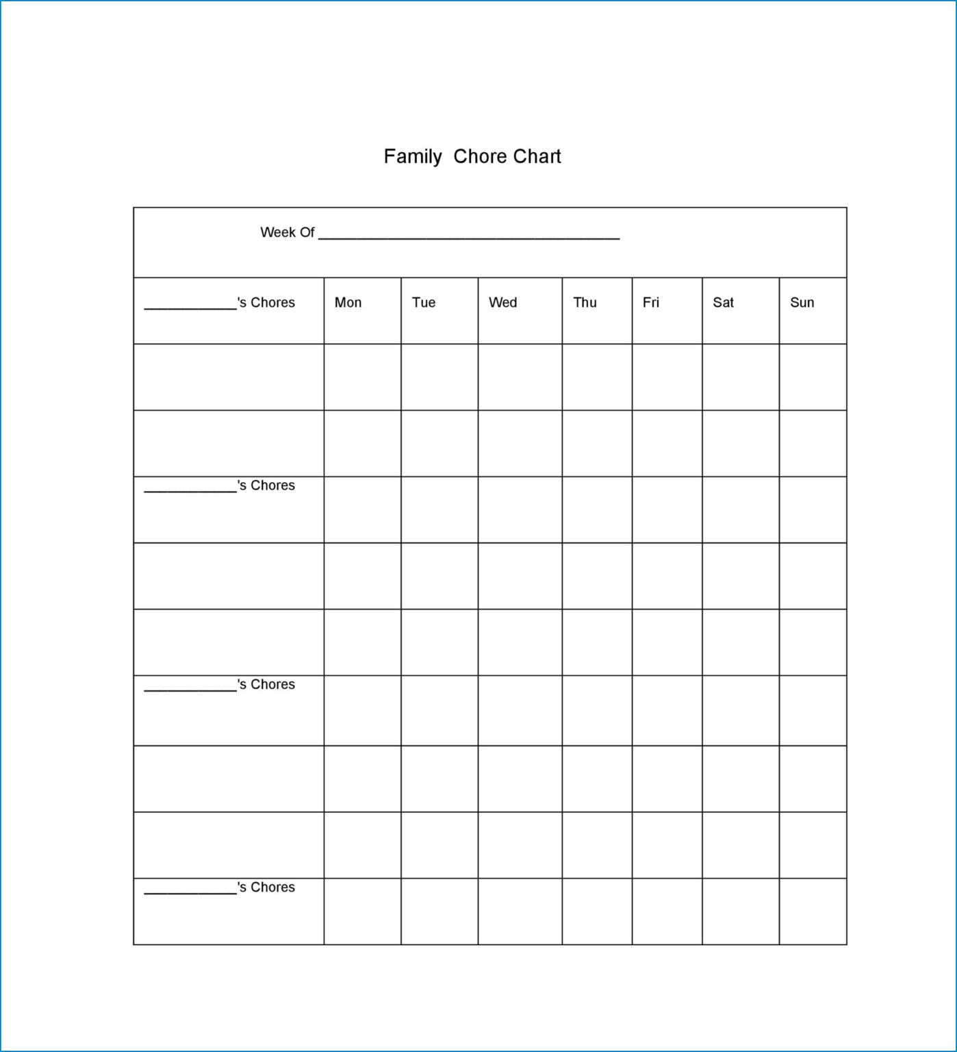 Free Printable Chore Chart Template (Word)