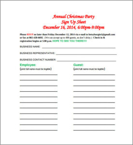 Printable Christmas Party Sign-up Sheet Template