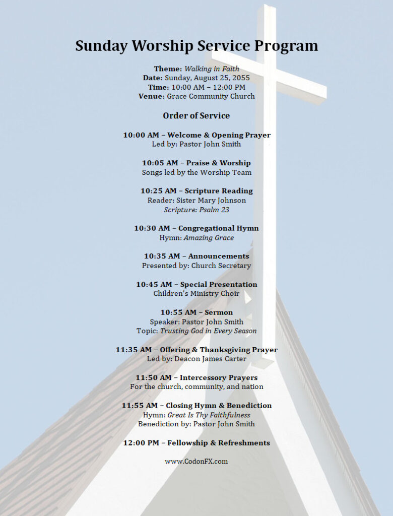Free Editable Church Program Template