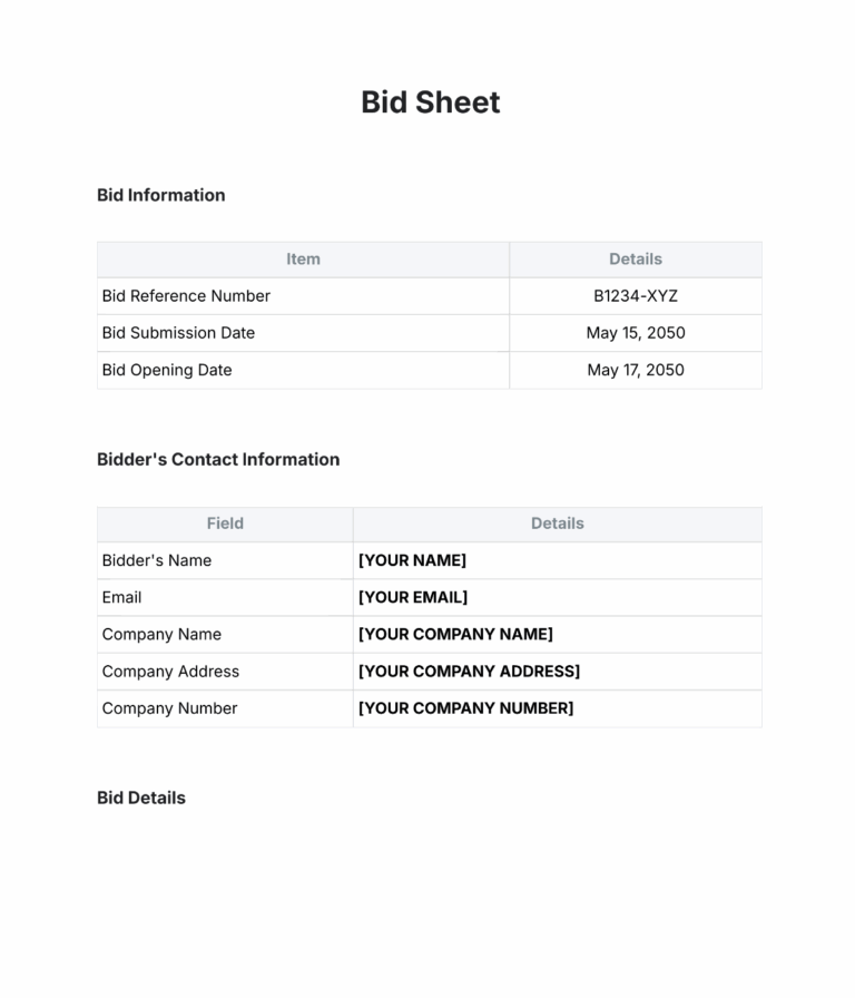 Construction Bid Template (Excel)