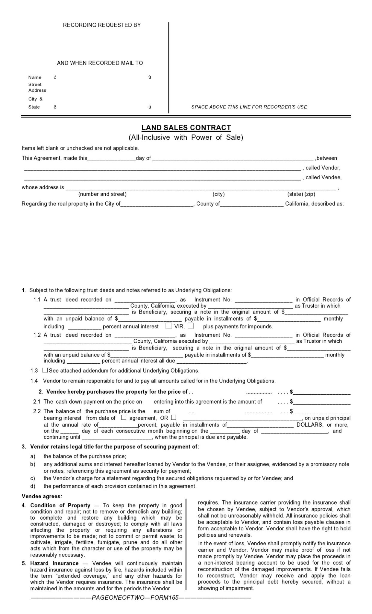 Free Printable Contract For Deed Template