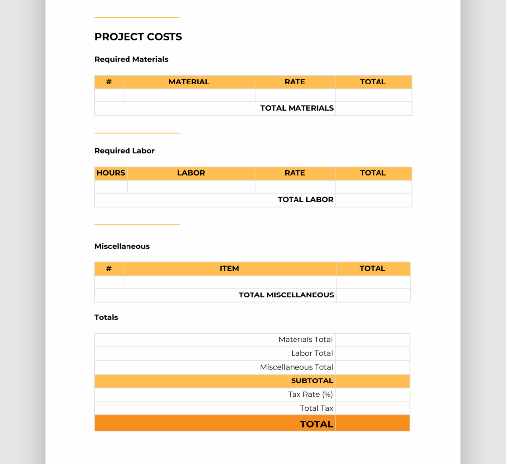 Contractor Bid Sheet Template (Excel)