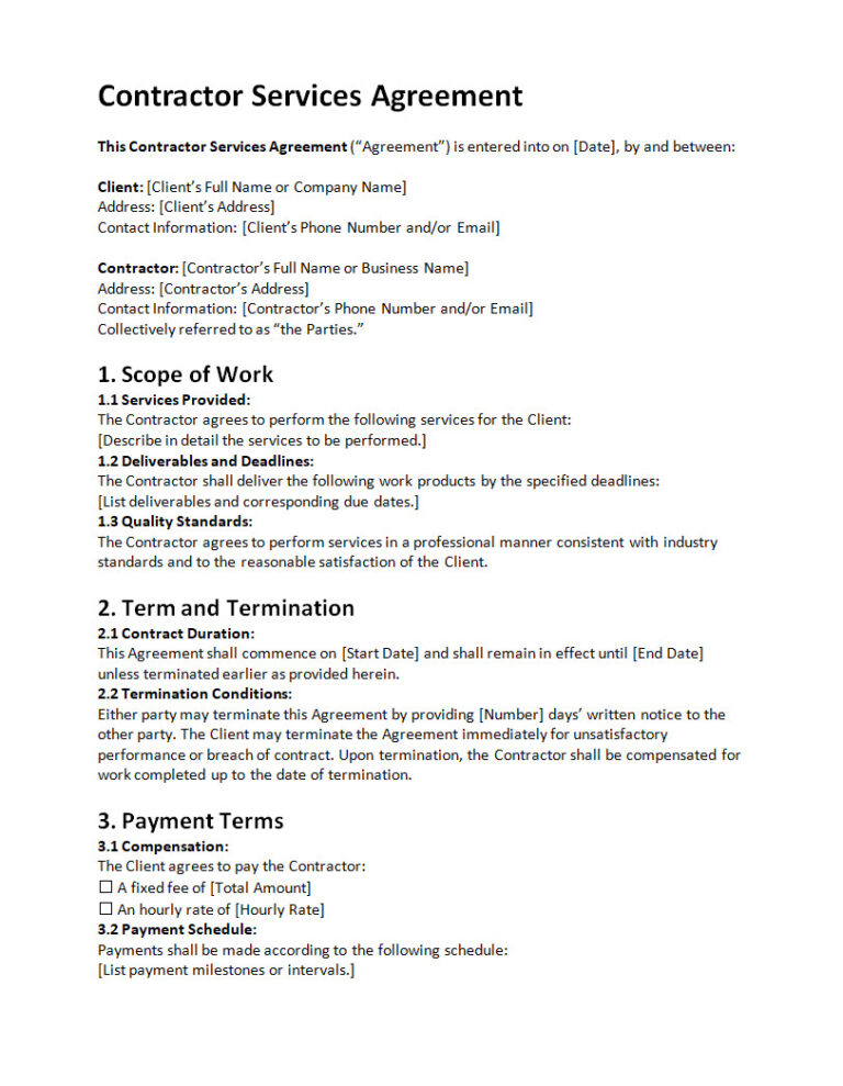 Contractor Services Agreement Template