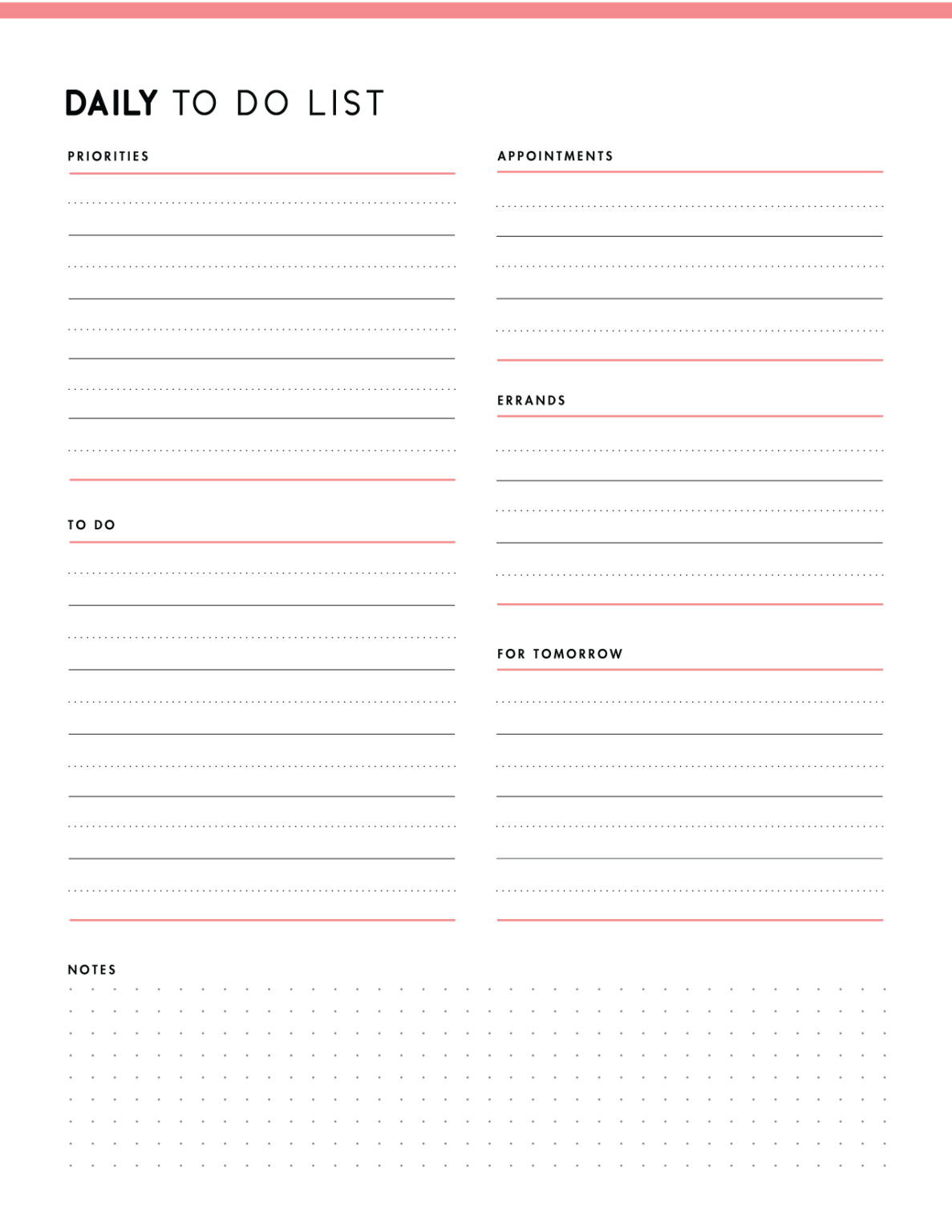 Printable Daily Task List Template