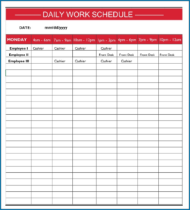 Printable Daily Work Schedule Template (Excel)