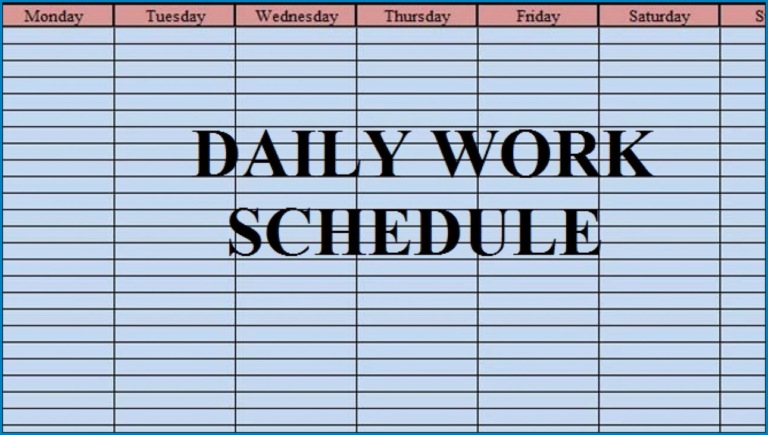 Printable Daily Work Schedule Template (Excel)