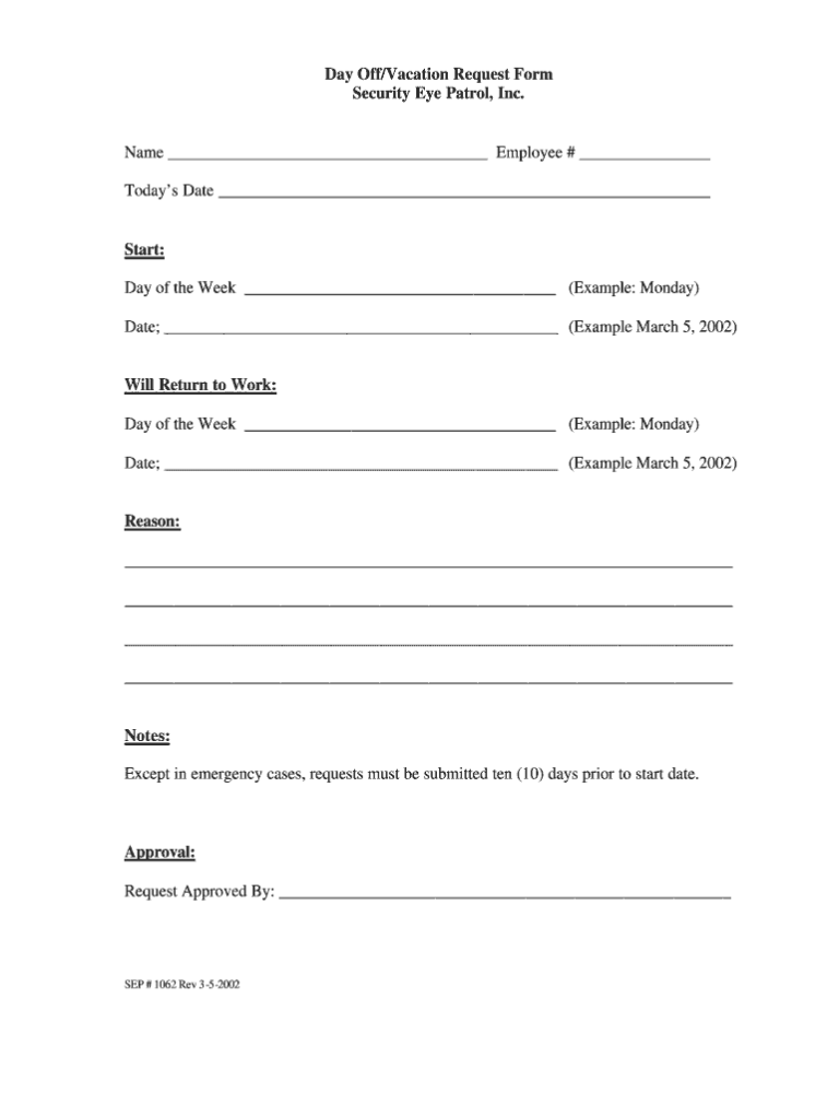 Printable Day Off Request Form