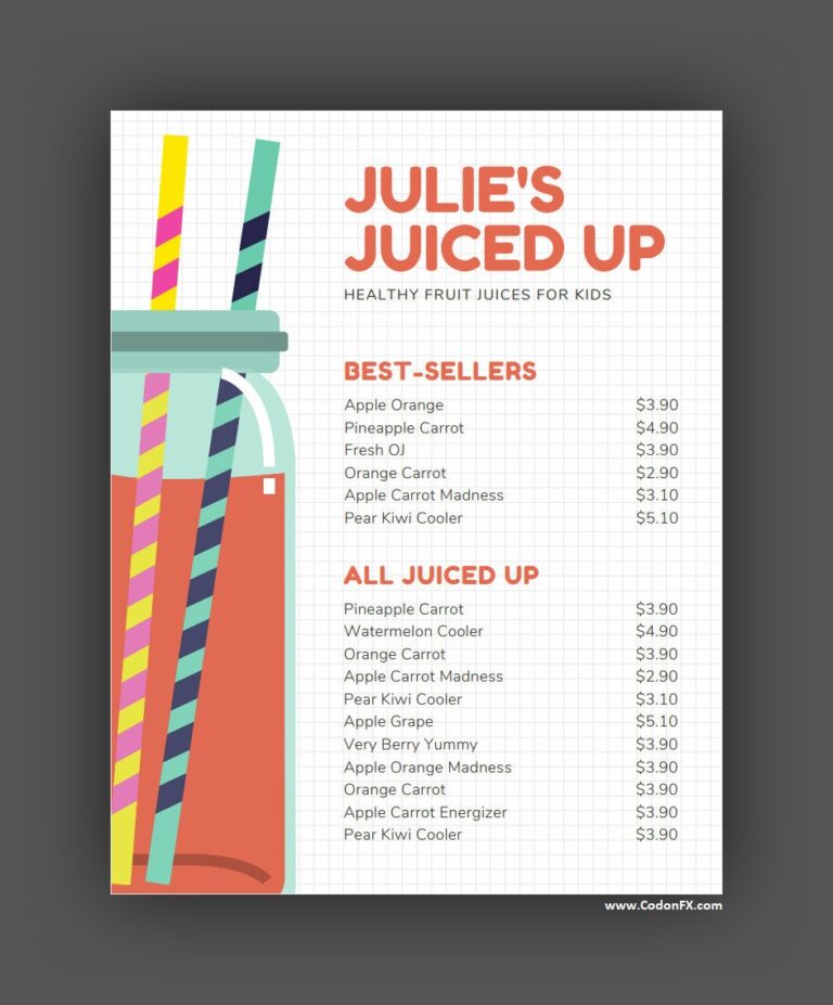 Free Customizable Drink Menu Template