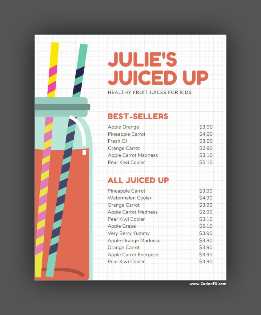 Free Customizable Drink Menu Template