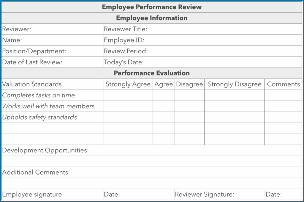 Printable Employee Review Form