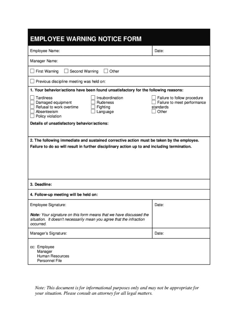 Printable Employee Warning Notice Form