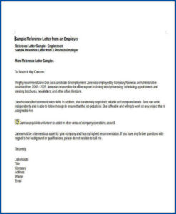 Employment Letter Of Recommendation Template