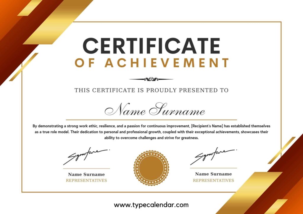 Printable Certificate of Achievement Template