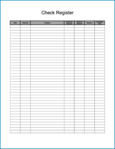 Printable Checkbook Register Template