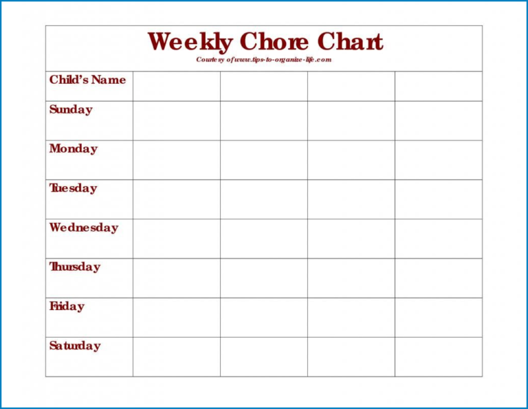 Free Printable Chore Chart Template (Word)