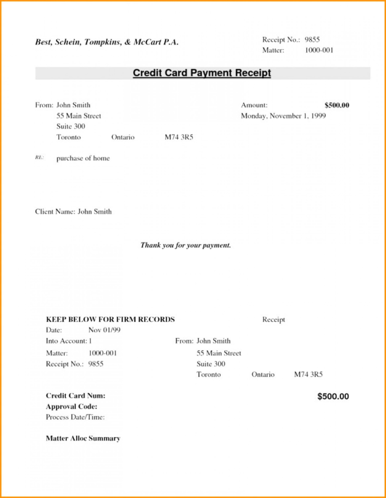 Credit Card Receipt Template