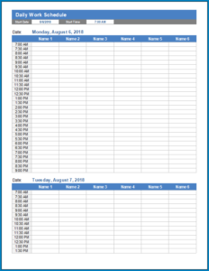 Printable Daily Work Schedule Template (Excel)