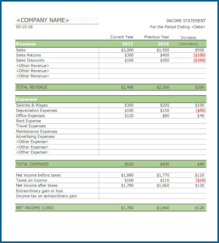 Income Statement Template (Excel)