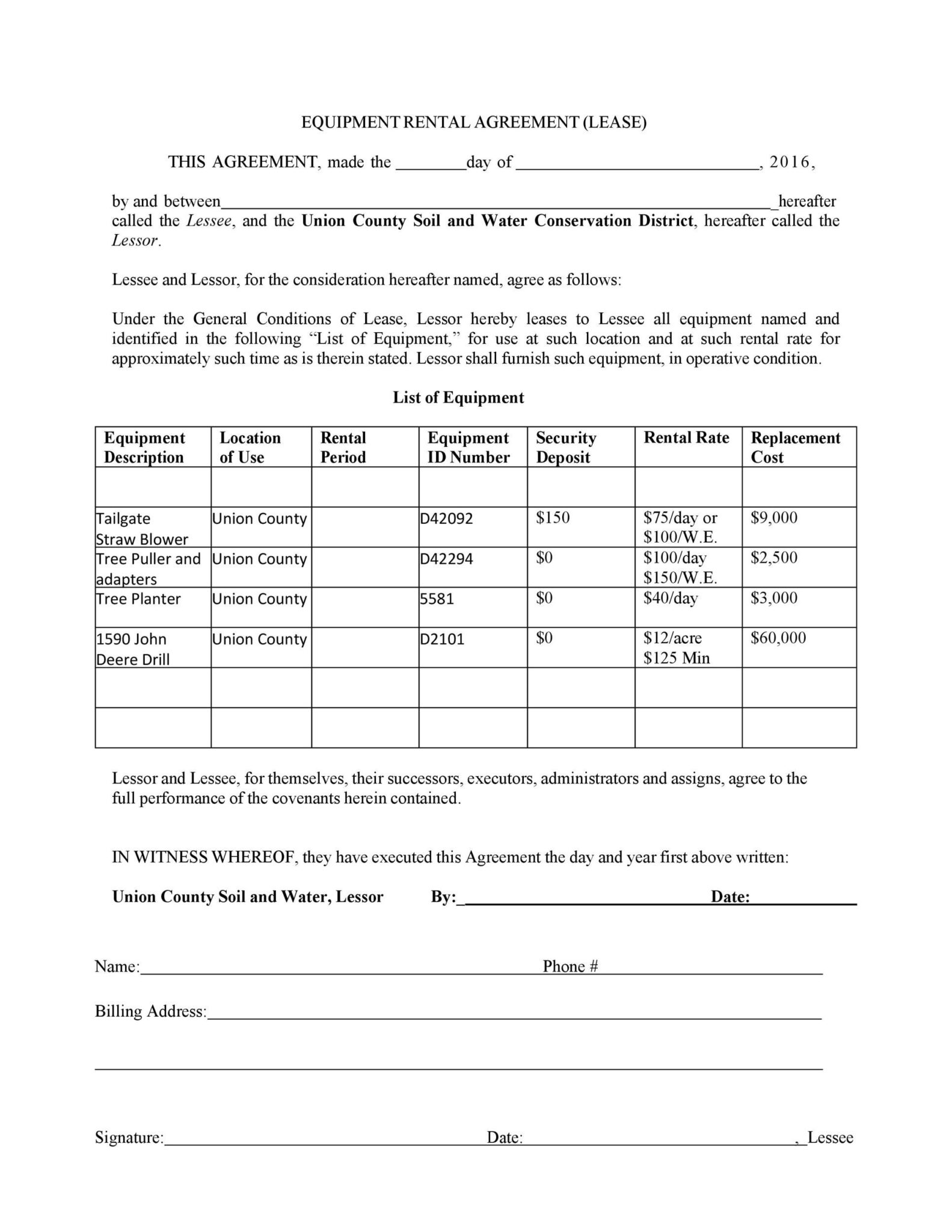 Machine Lease Agreement Template (Word)