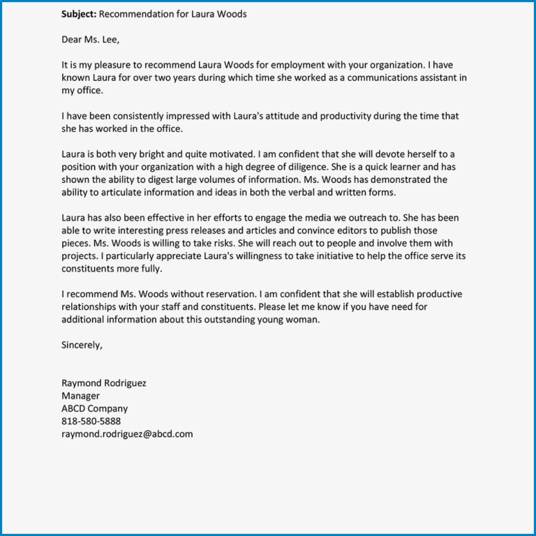 Manager Letter of Recommendation Template