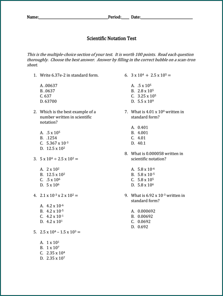 Multiple Choice Quiz Template (Word)