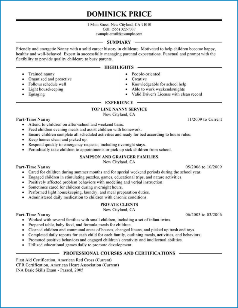 Printable Part-time Job Resume Template