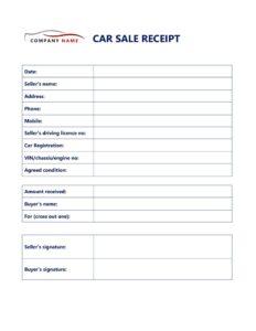 Printable Car Sales Receipt Template