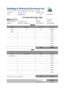 Printable Construction Receipt Template
