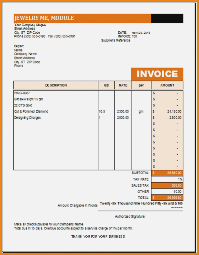 Printable Jewelry Receipt Template