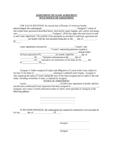 Printable Lease Assignment Form