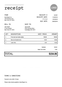 Printable Oil Change Receipt Template