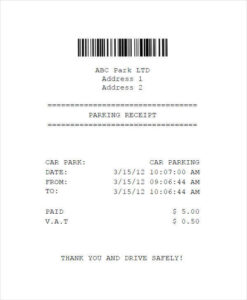 Printable Parking Receipt Template
