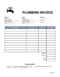 Printable Plumbing Receipt Template
