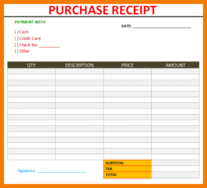 Printable Purchase Receipt Template