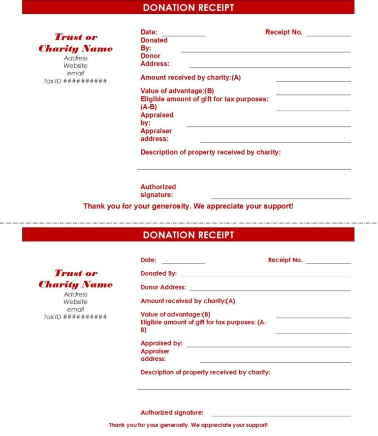 Printable Sponsorship Receipt Template